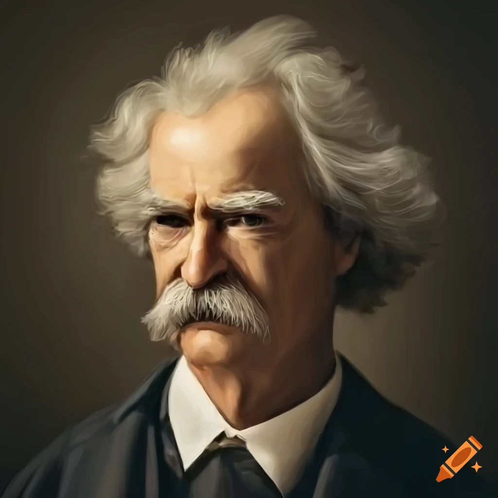 Portrait of mark twain with exaggerated features on Craiyon