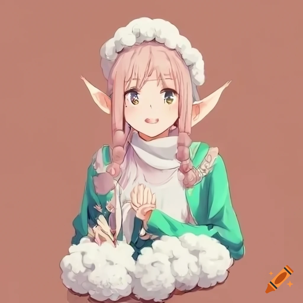 Elf nanny and mother wearing silk cloth in anime style on Craiyon