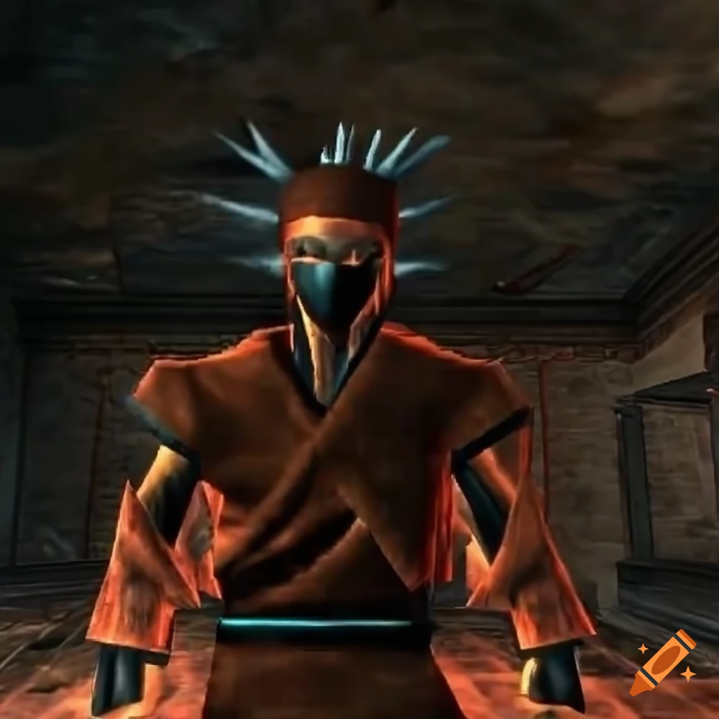 Surrealistic court with full height ninja in ps1 game style on Craiyon