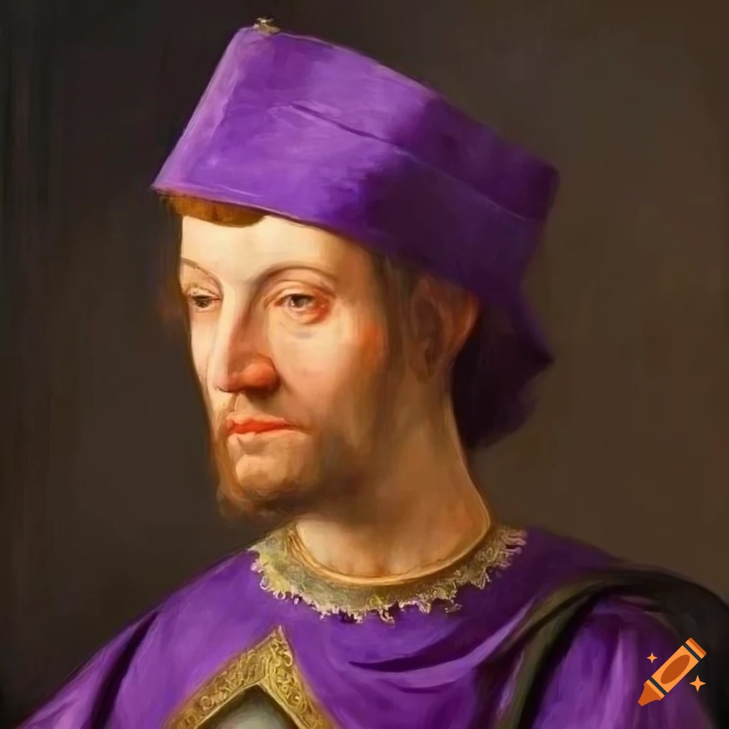 Portrait of an early medieval king in royal purple attire on Craiyon