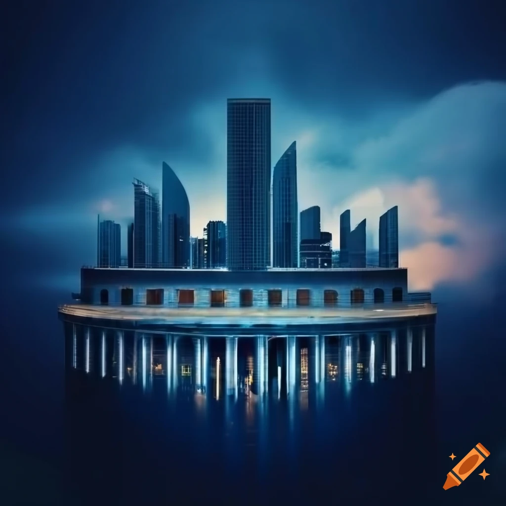 Futuristic skyscraper emerging from the coliseum in a night futuristic ...