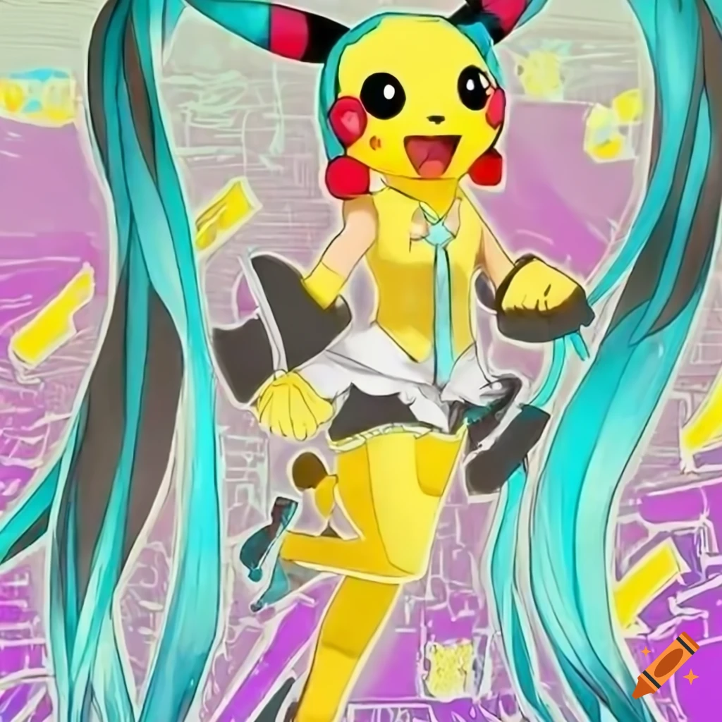 Illustration of hatsune miku fused with pikachu on Craiyon