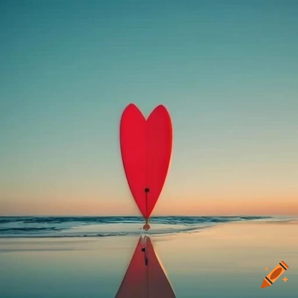 Heart shaped surfboards on a beach on Craiyon
