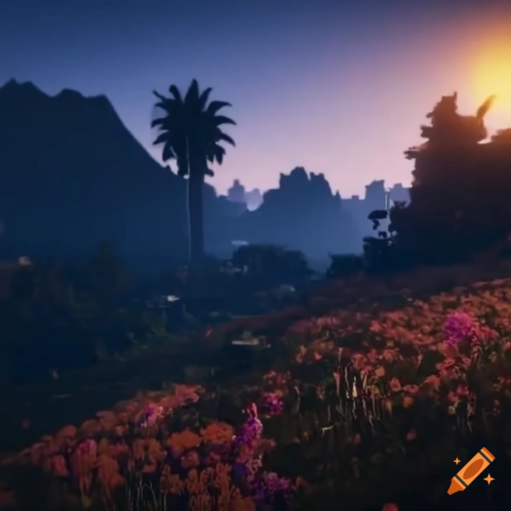 Gta 5 loading screen landscape with flowers on Craiyon