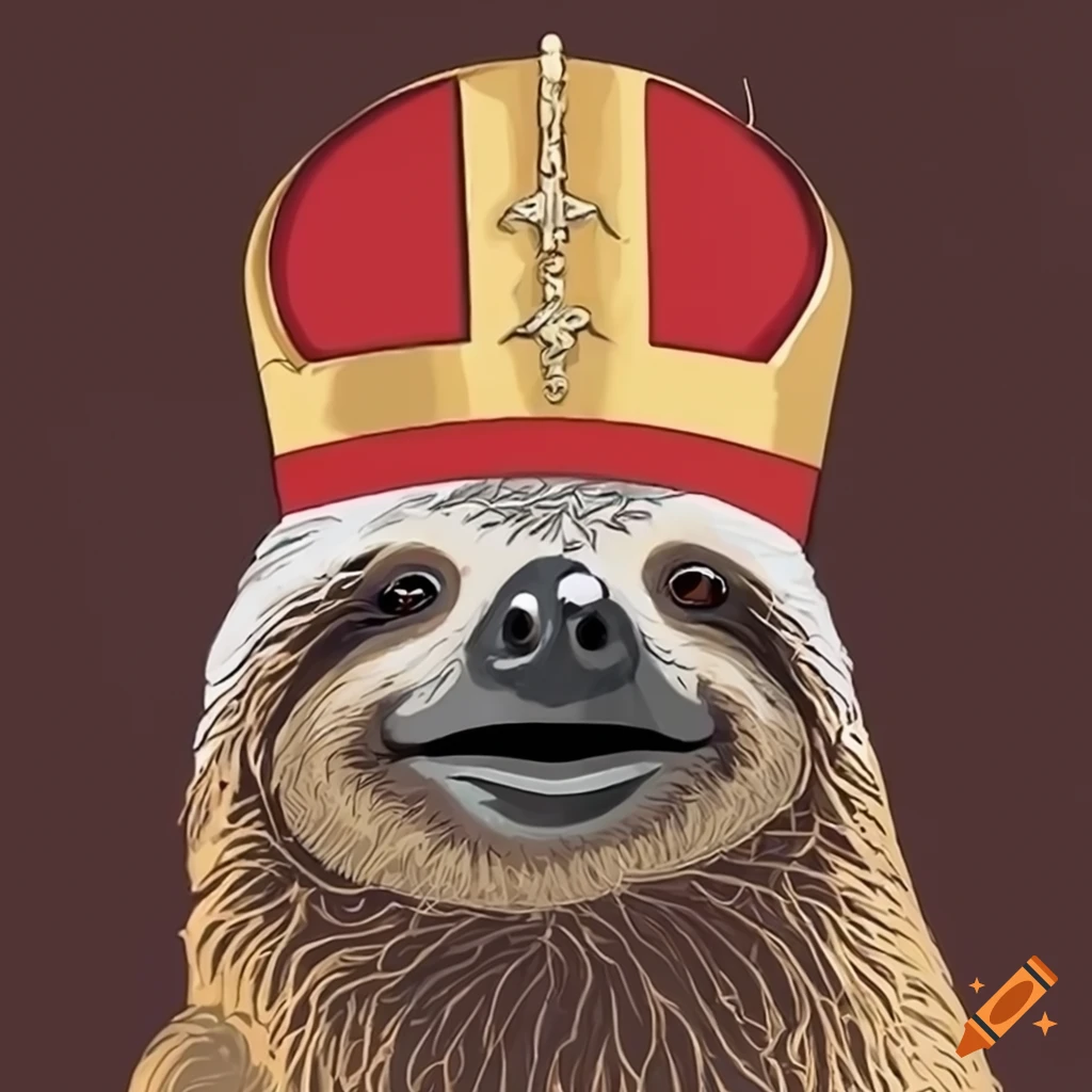 Sloth wearing a pope hat on Craiyon