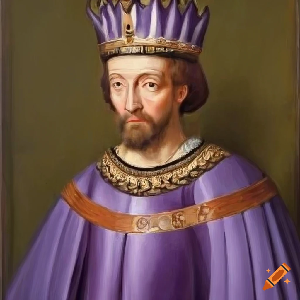 Portrait of an early medieval king in royal purple attire on Craiyon