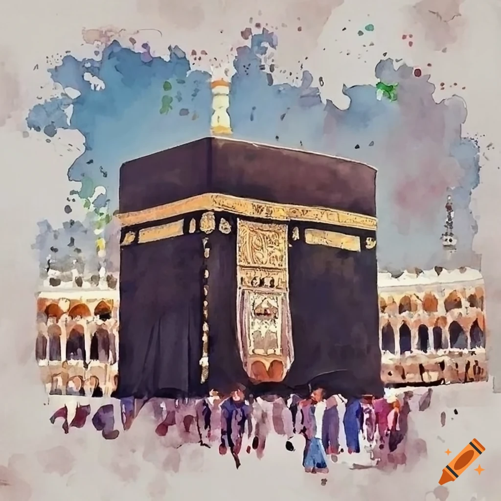 Intricate watercolor depiction of the elegant kaaba in mecca on Craiyon