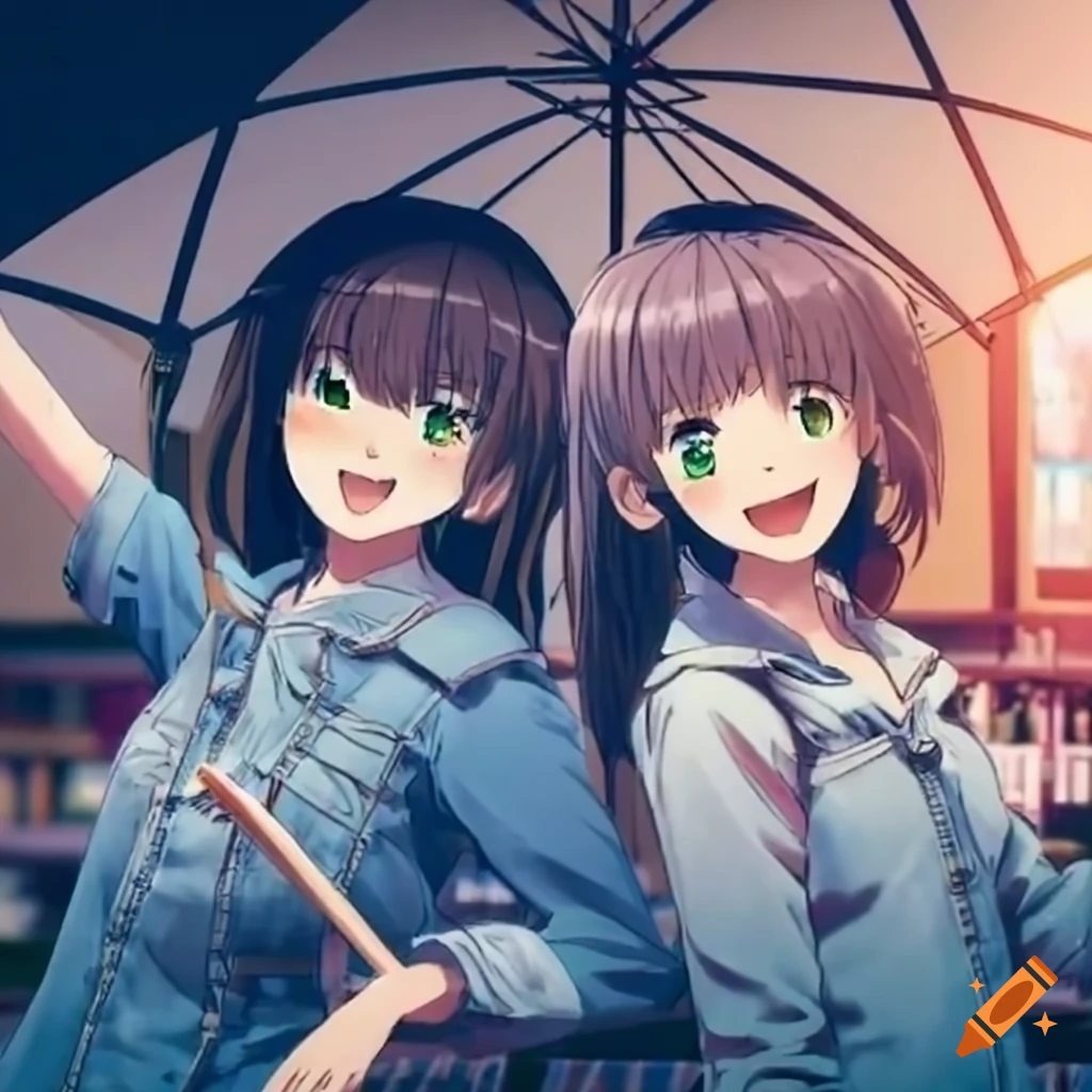 Cheerful anime girls learning scientific secrets in a lively book ...