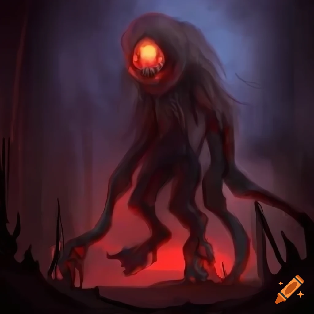 Fierce and mysterious creature with glowing red eyes and giant claws on ...