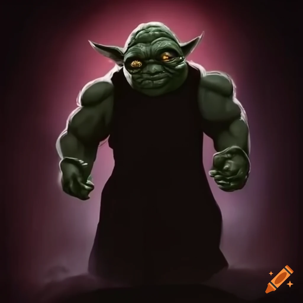 Muscular yoda in dark side attire on Craiyon