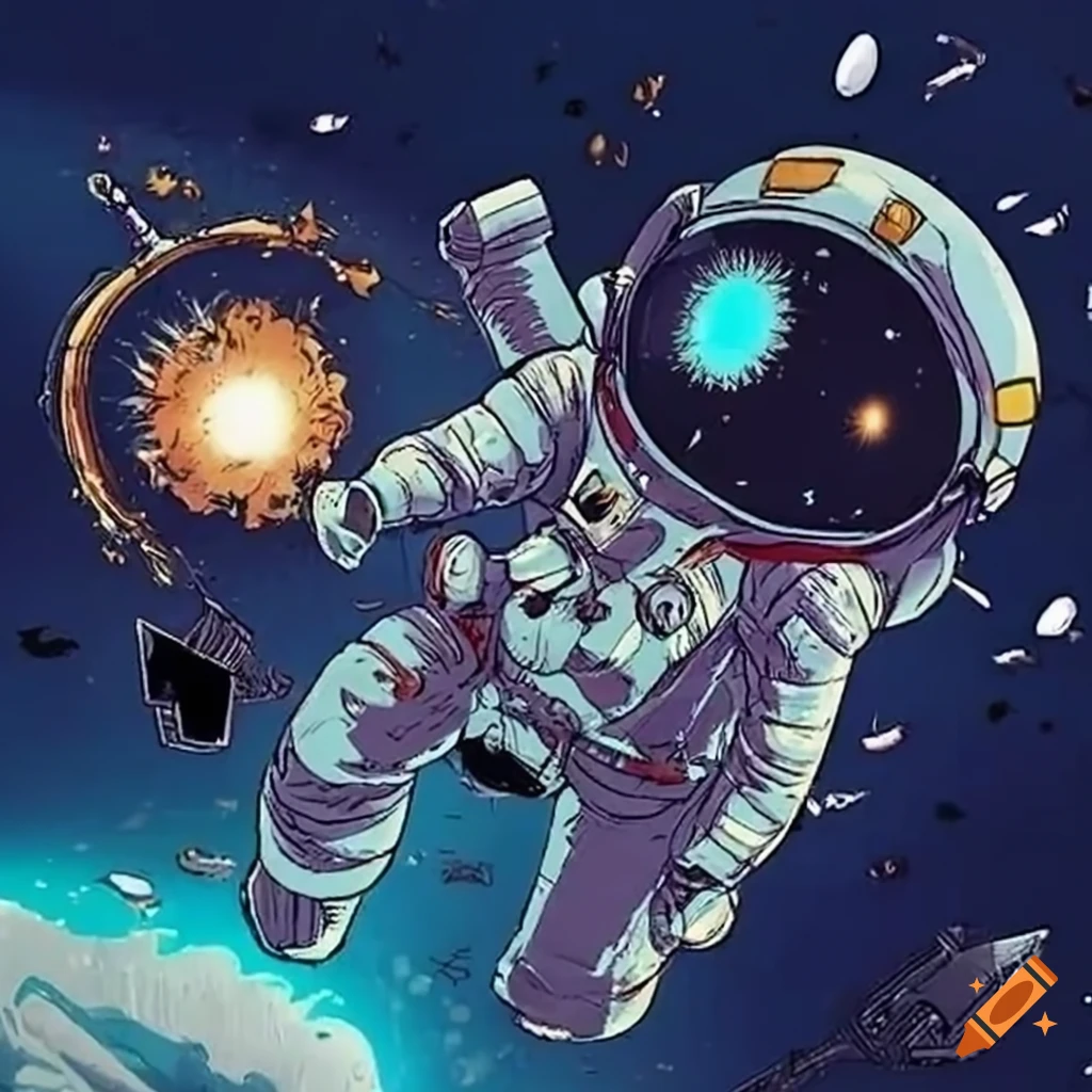 Crashed spaceship with astronaut on Craiyon