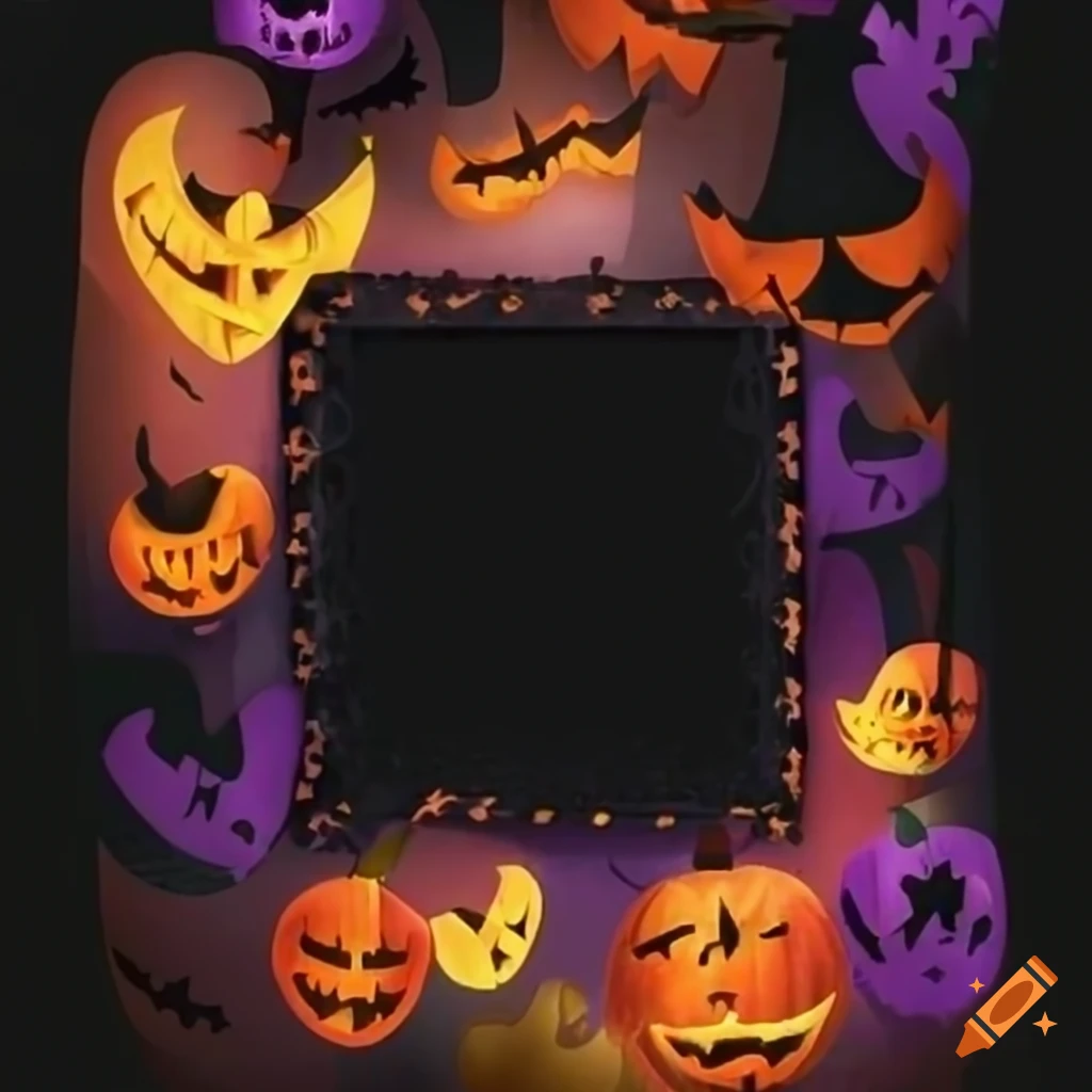 Spooky halloween 2d square frame border in crafty style on Craiyon