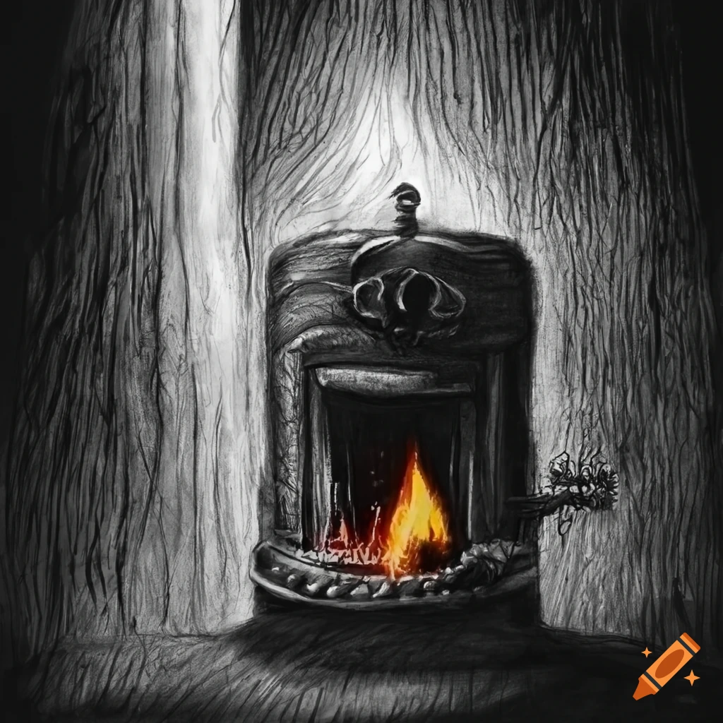 Furnace depicted in black and white pencil drawing on Craiyon