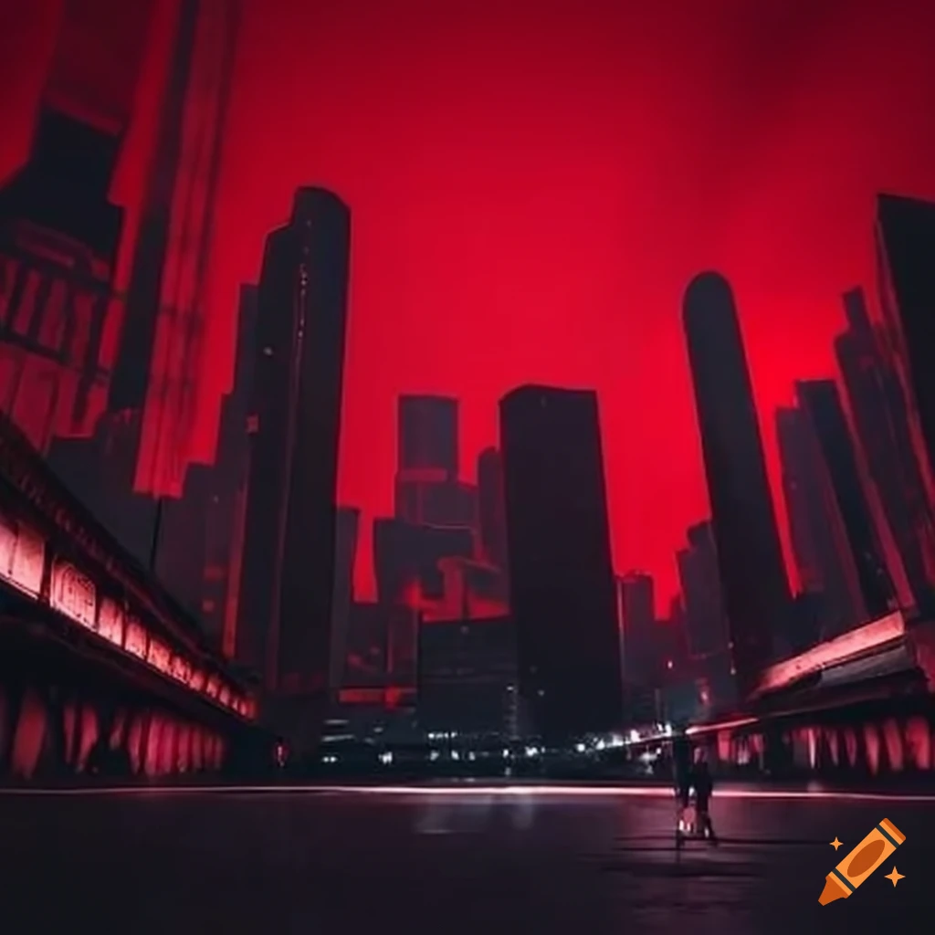 Futuristic red city at war on Craiyon