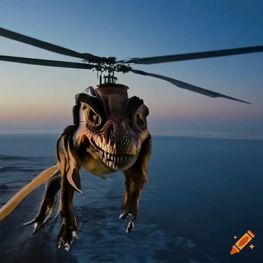 T rex piloting a helicopter on Craiyon