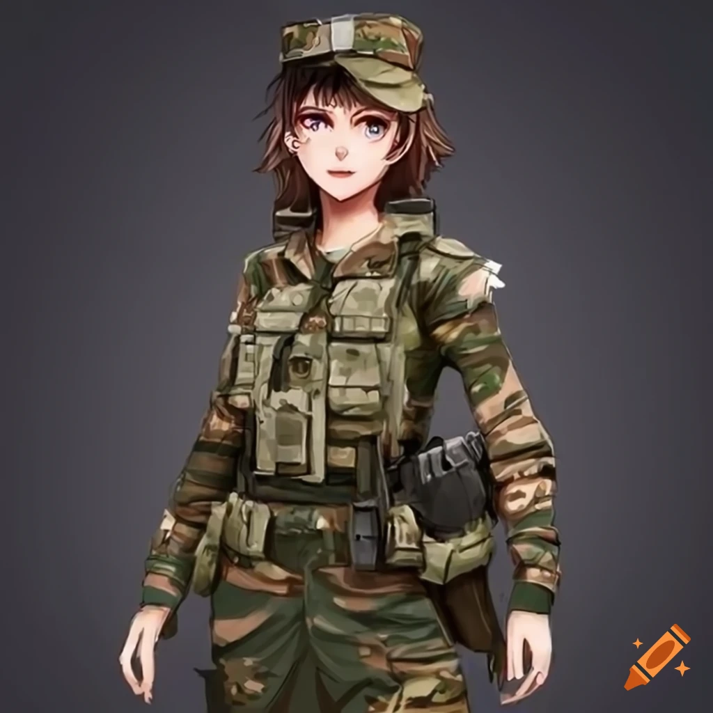 Female in military outfit in realistic anime style on Craiyon