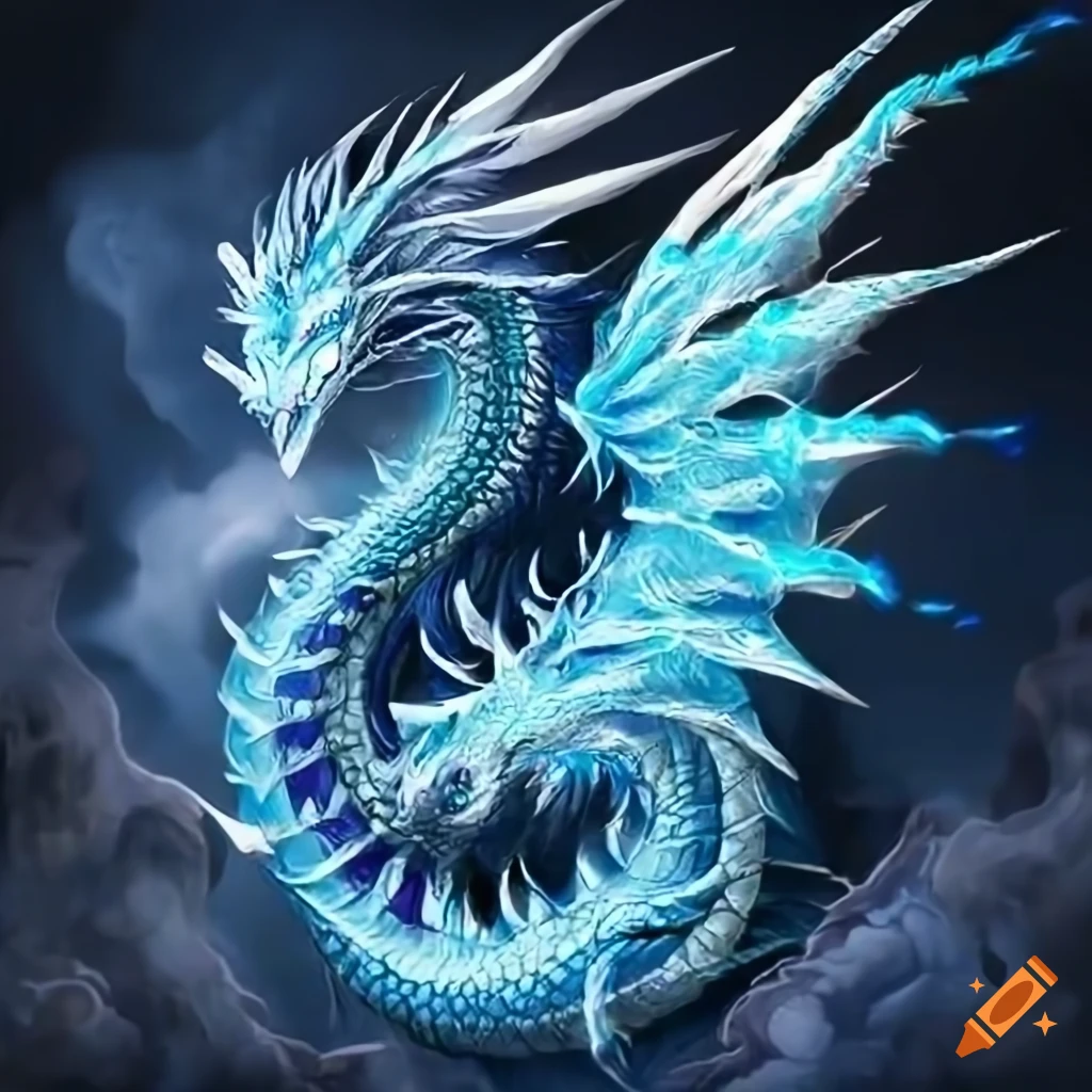 Asian-style intertwined frost, fire, and electricity dragons in high ...
