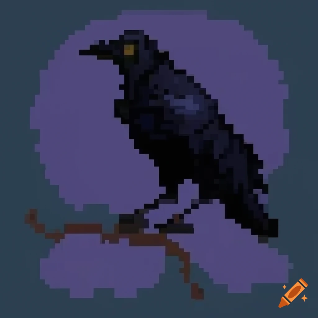 Pixel art of a crow on Craiyon