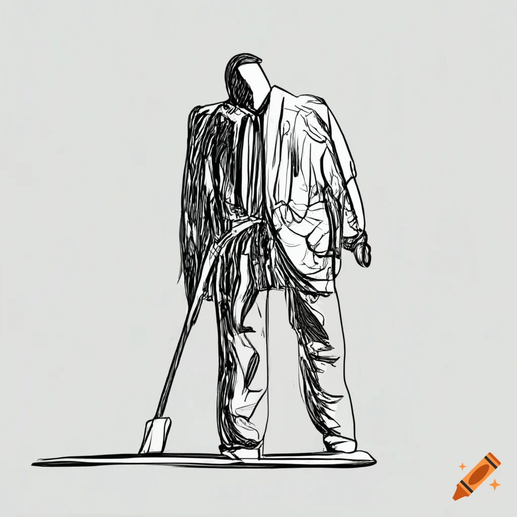Abstract line drawing of a hunched man holding a hammer on Craiyon