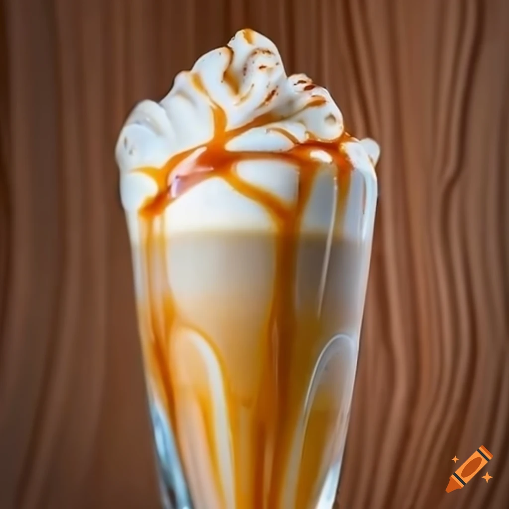 Glass of salted caramel latte macchiato with caramel elements on Craiyon