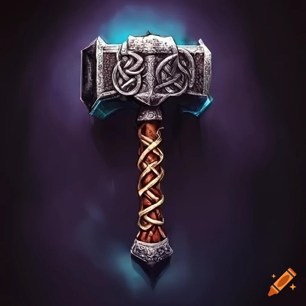 Mjolnir hammer in a dark fantasy setting on Craiyon