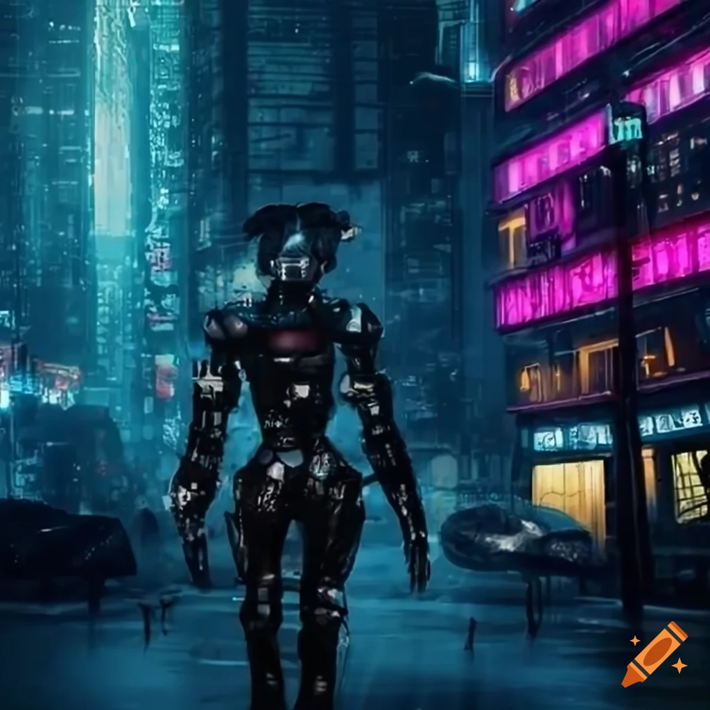 Cityscape with biopunk and cyberpunk elements on Craiyon