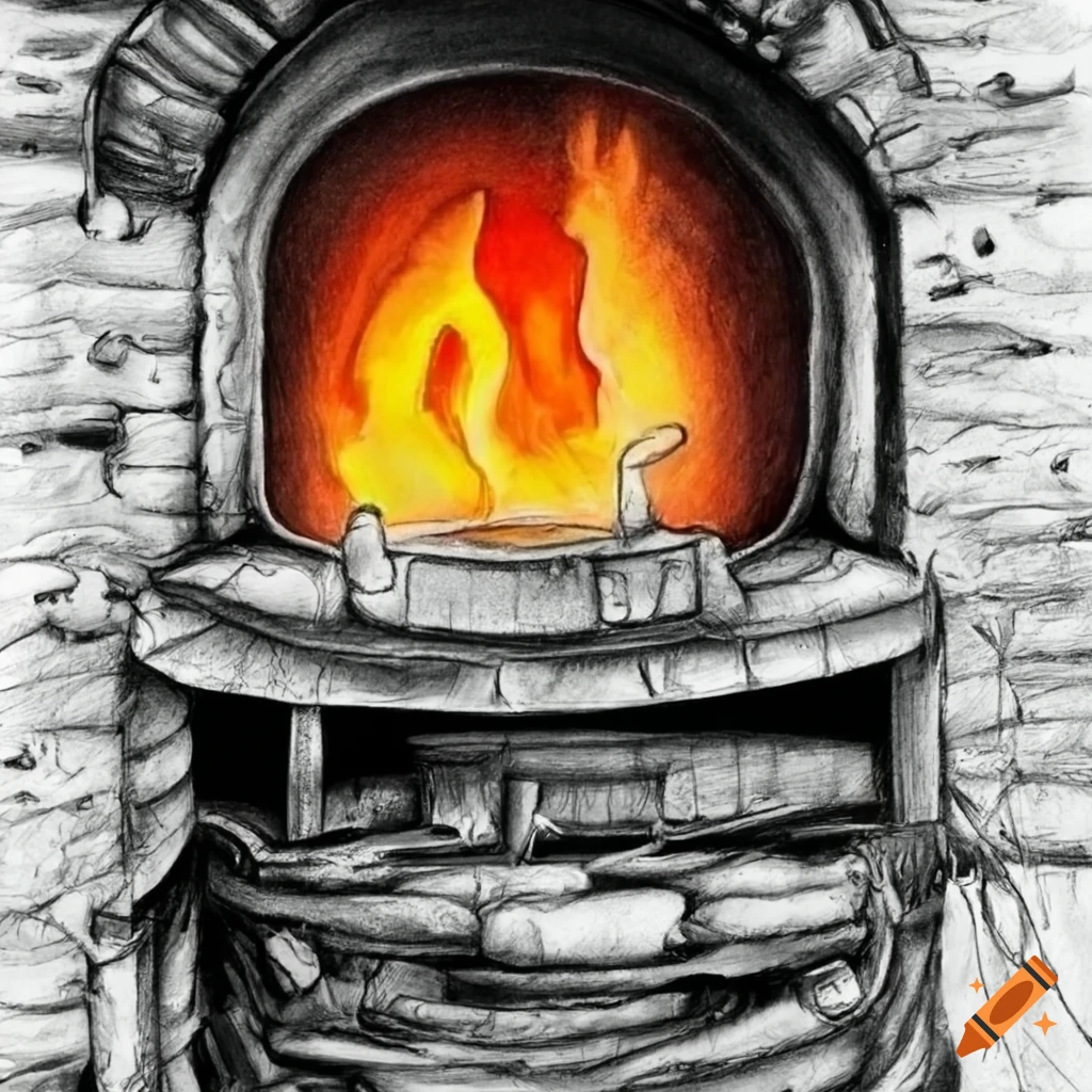Furnace depicted in black and white pencil drawing on Craiyon