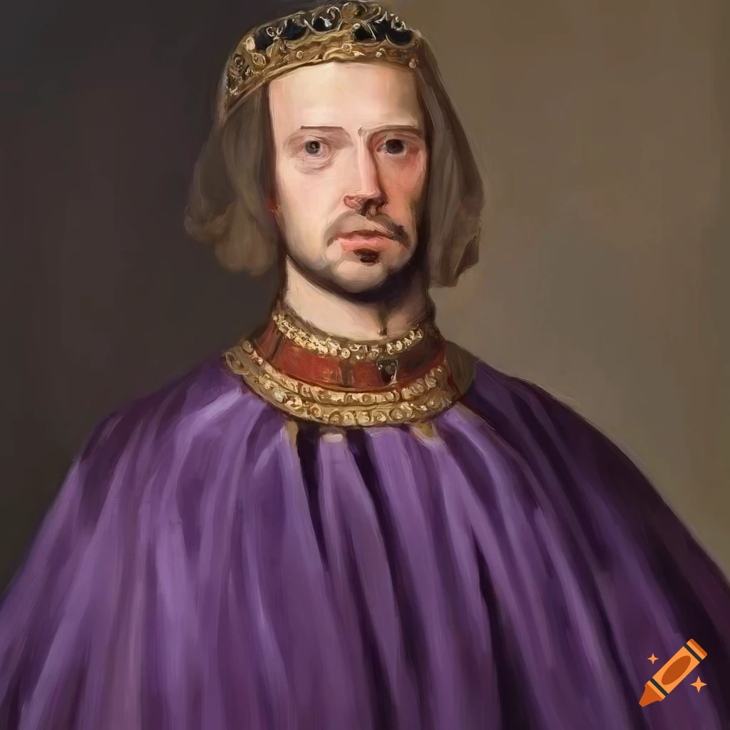 Portrait of an early medieval king in royal purple attire on Craiyon