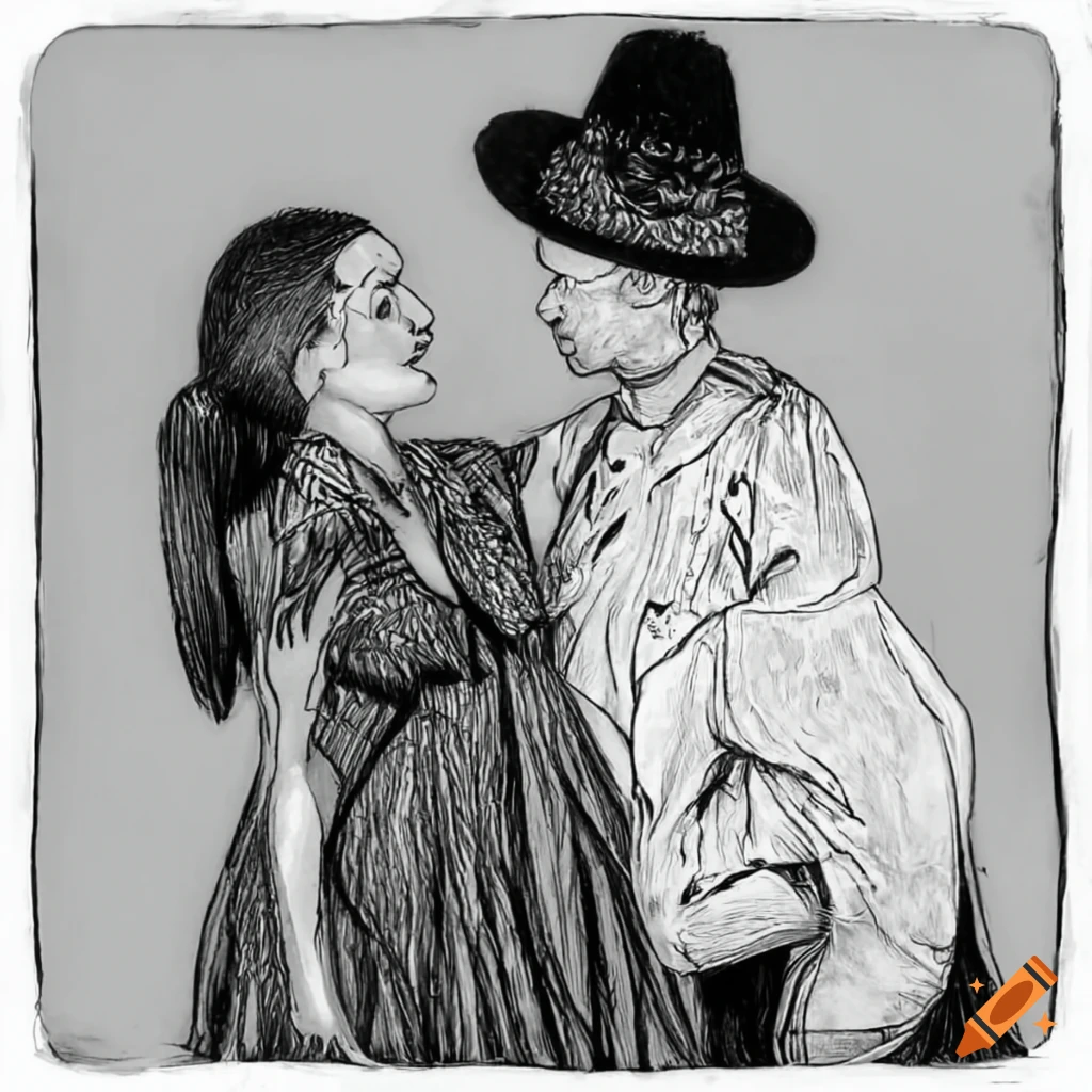 Tango and folklore in a landscape of the Argentine pampas, hand-drawn ...