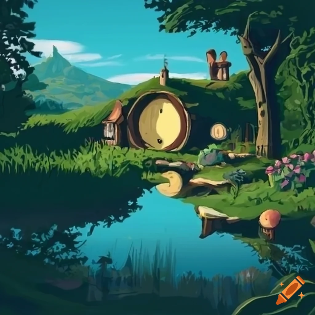 Hobbiton in studio ghibli style on Craiyon