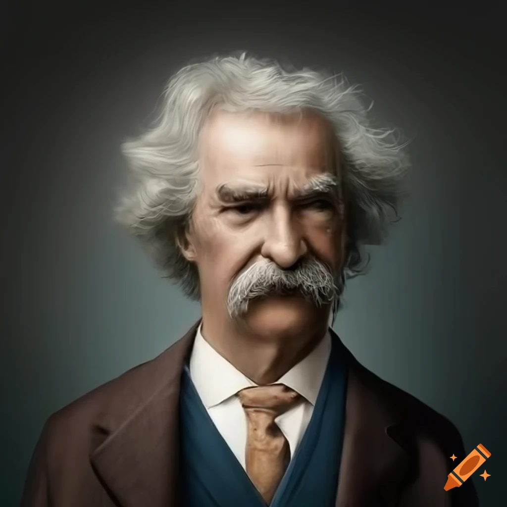 Portrait of mark twain with exaggerated features on Craiyon