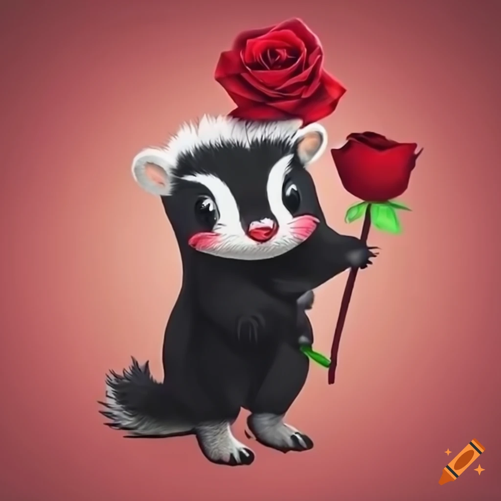 Skunk holding red rose on Craiyon