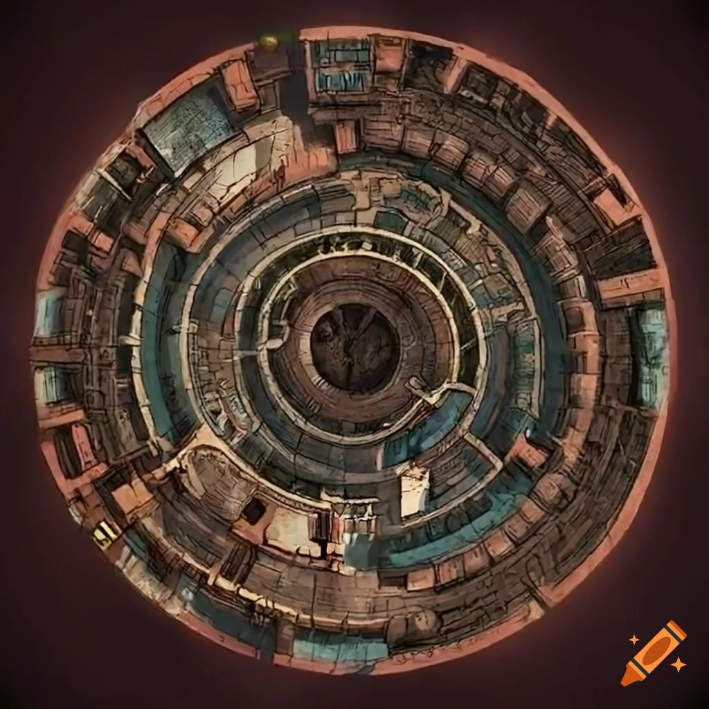 Circular fantasy city with inhabited and abandoned areas on Craiyon