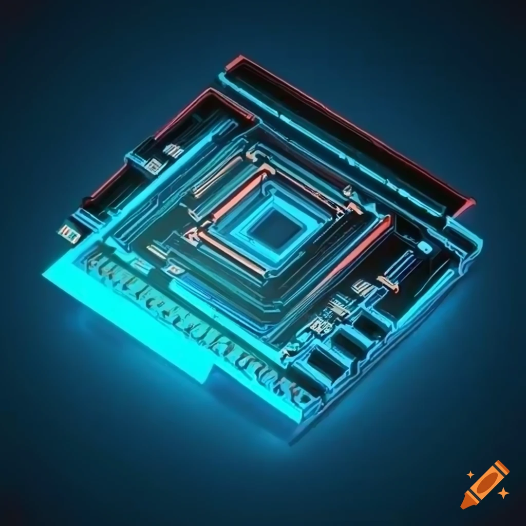 Minimalist illustration of an isometric motherboard on Craiyon