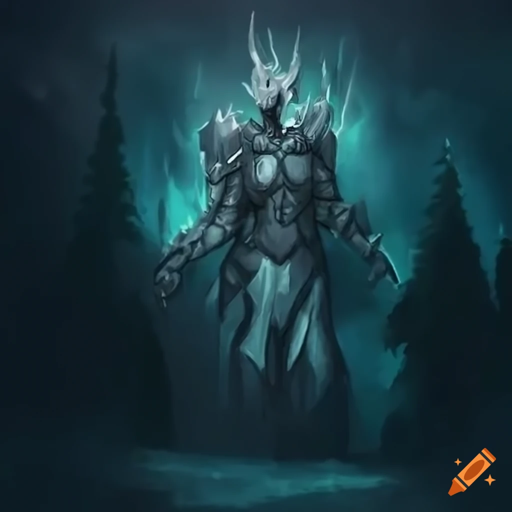 Towering demon in chest armor brandishing a double-pointed lance on a ...