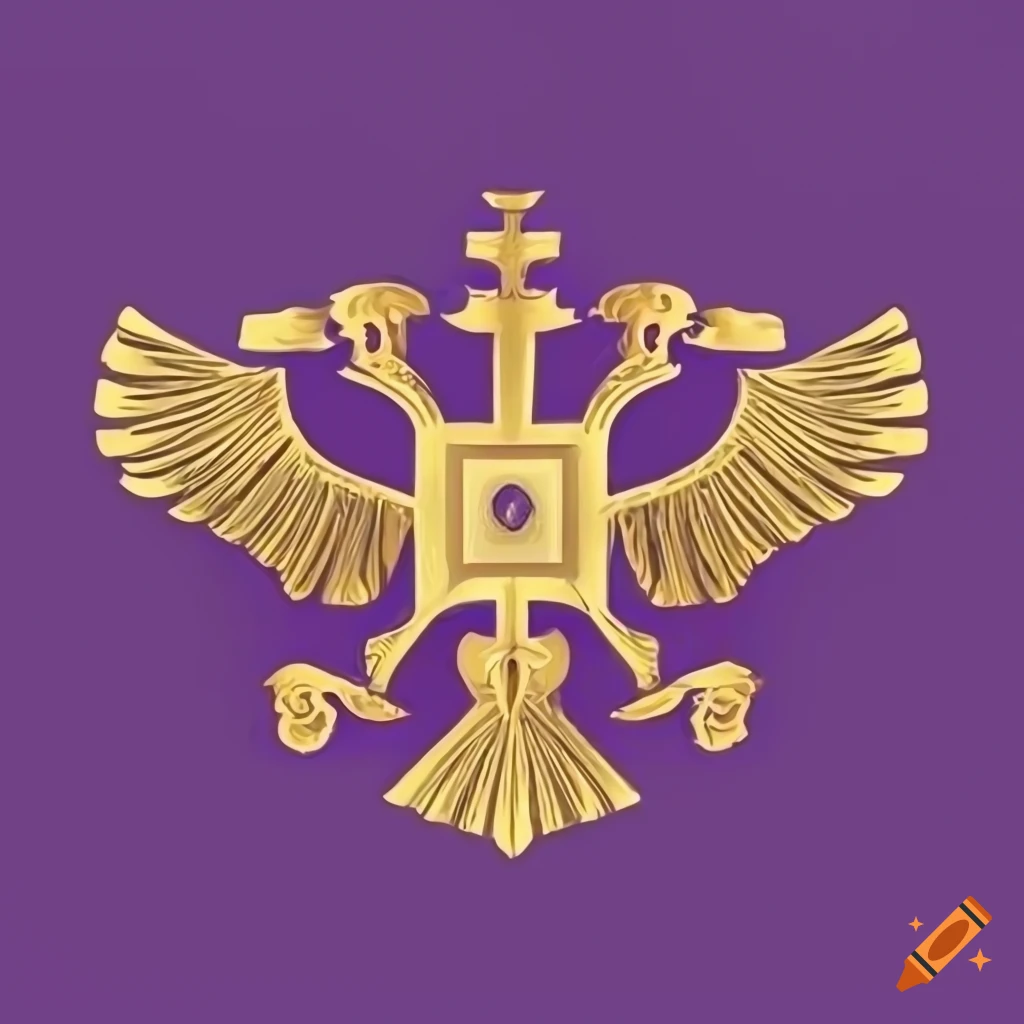 Minimalist double headed eagle on purple background with dynamic ...