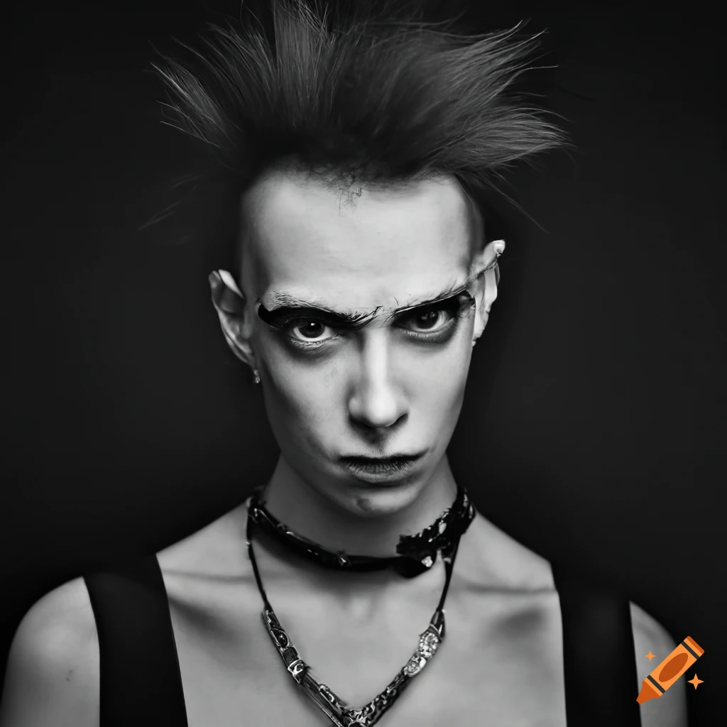 Portrait of a punk person in black and white on Craiyon