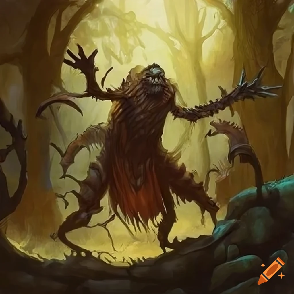 Small creatures attacking a man in mtg fantasy art on Craiyon