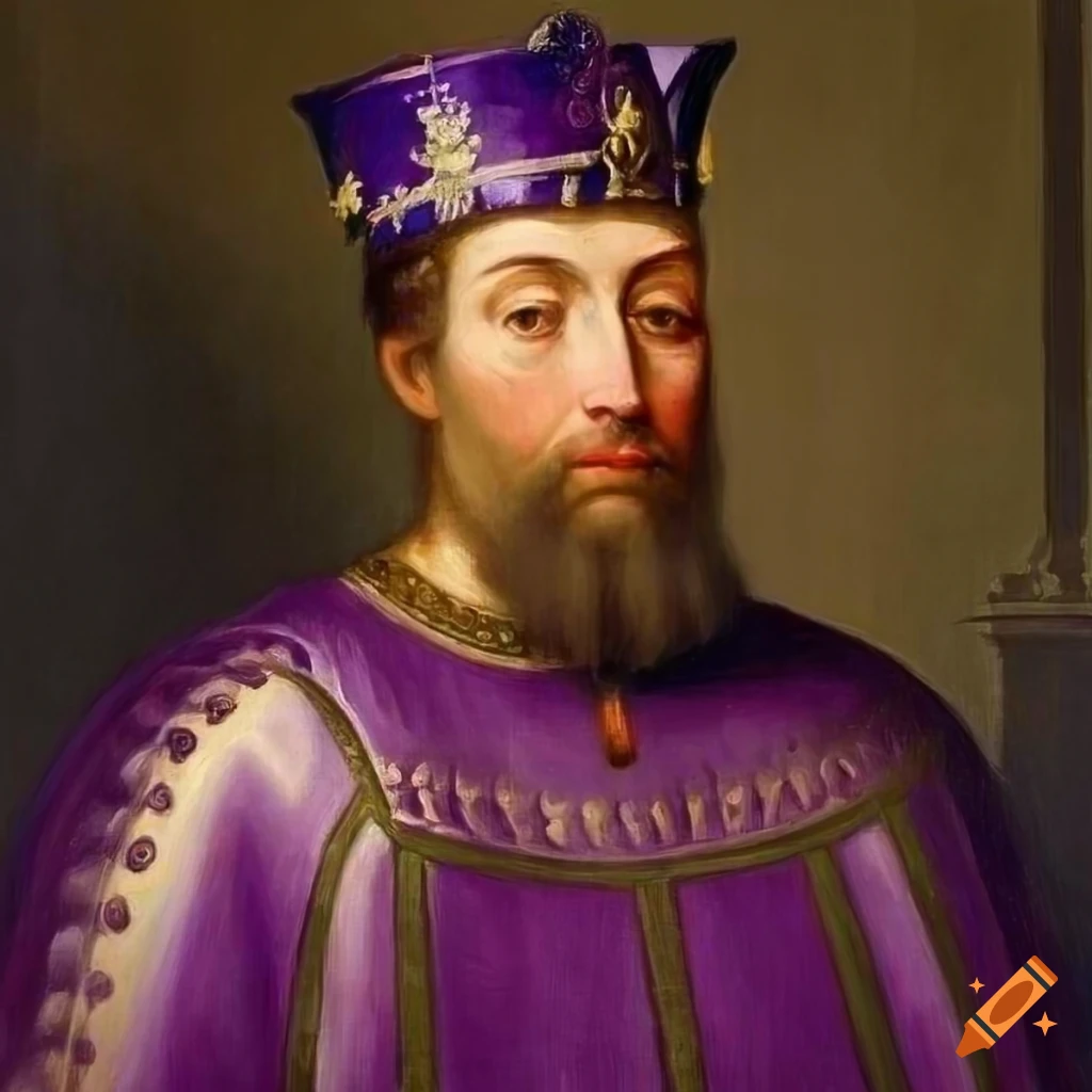 Portrait of an early medieval emperor in purple imperial attire on Craiyon