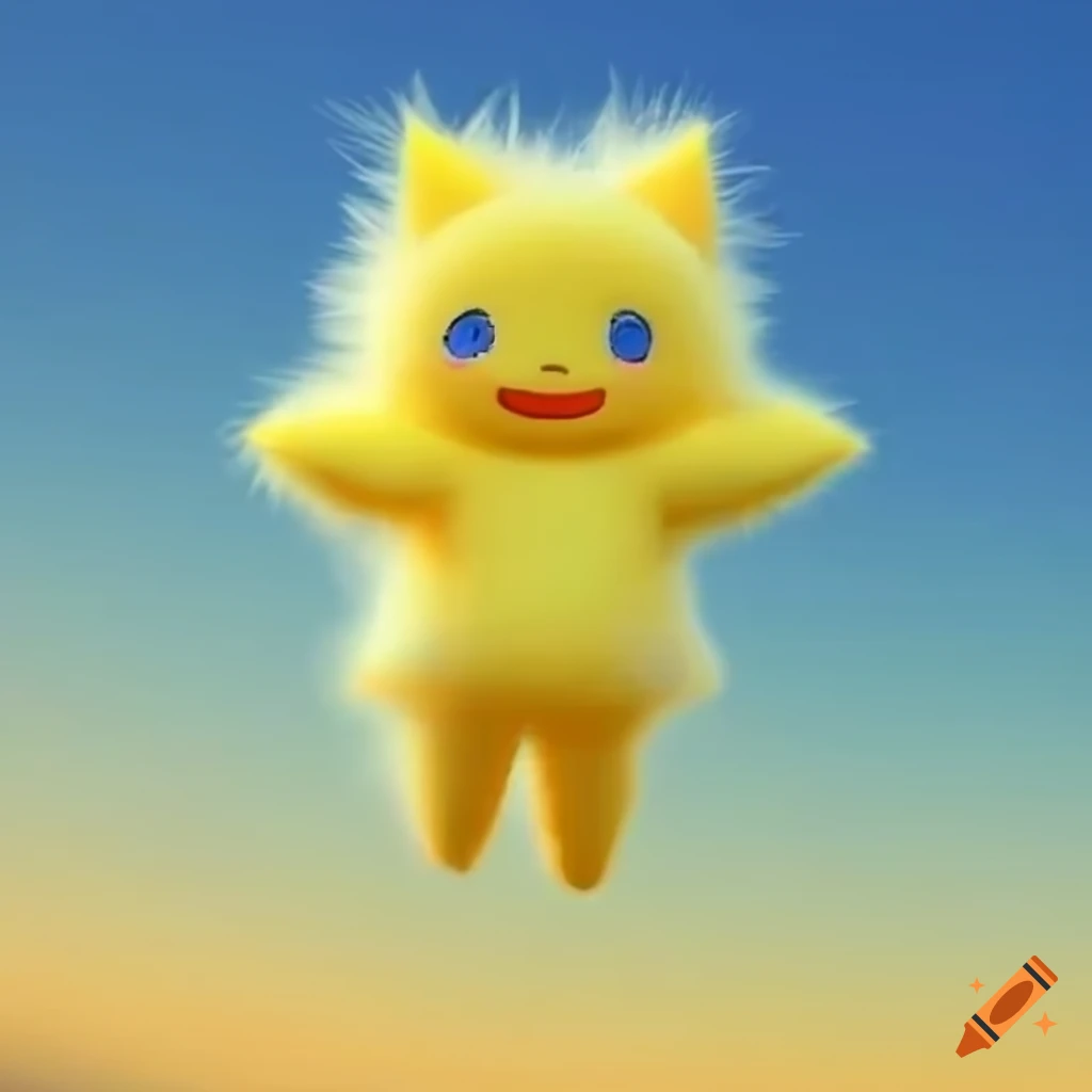 Yellow fluffy star performing a backflip on Craiyon