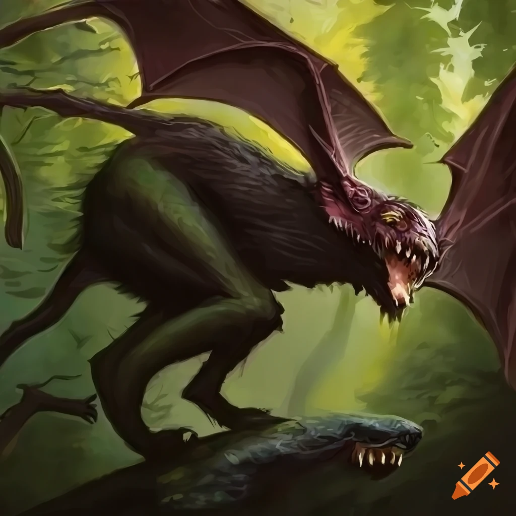 Bat beast in a forest - fantasy art on Craiyon