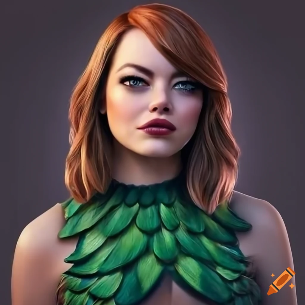 Emma stone as a dark green mermaid sitting on a bench on Craiyon