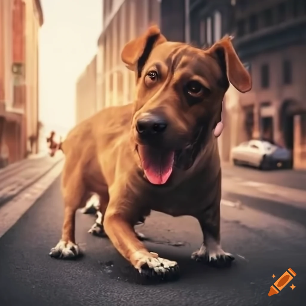 Marketing ad poster for dog meal with dogs running in the city on Craiyon
