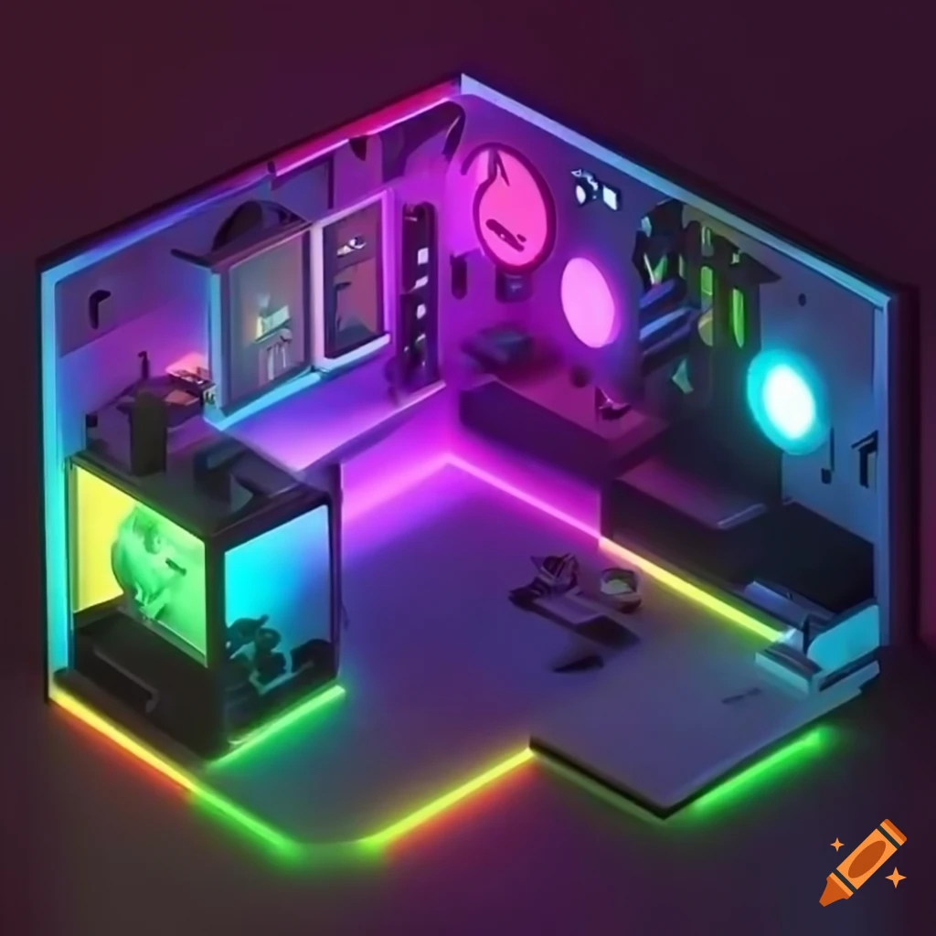 Isometric rgb gaming room on Craiyon
