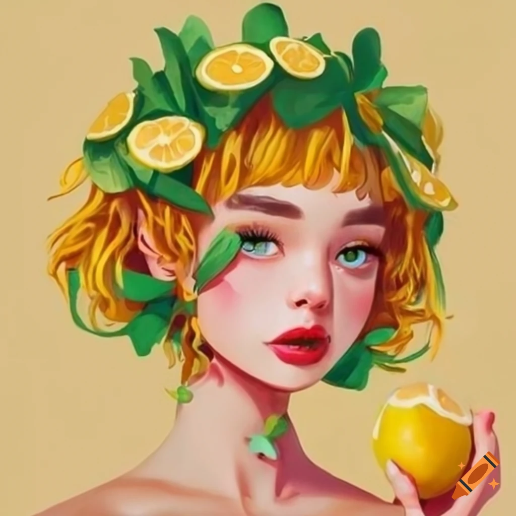 Illustration of a girl with lemons on Craiyon