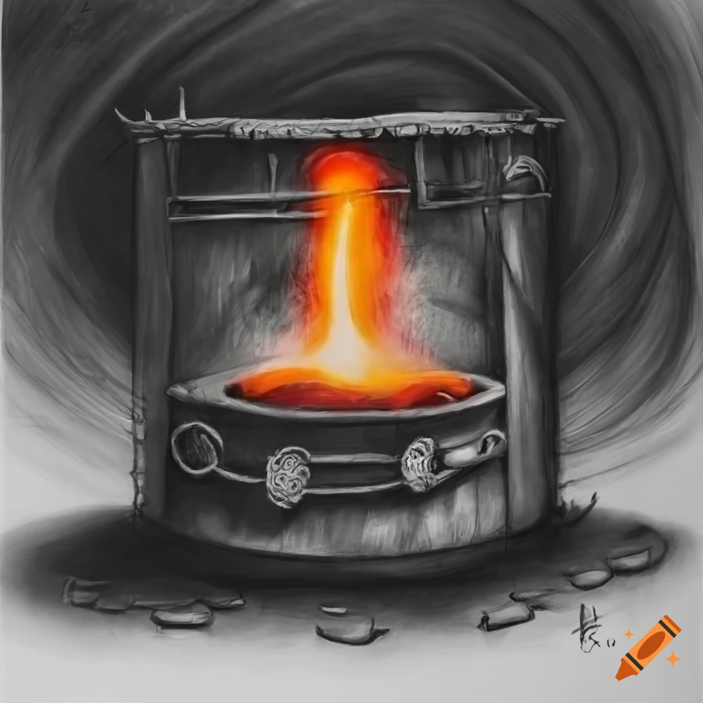 Furnace pencil drawing in black and white on Craiyon