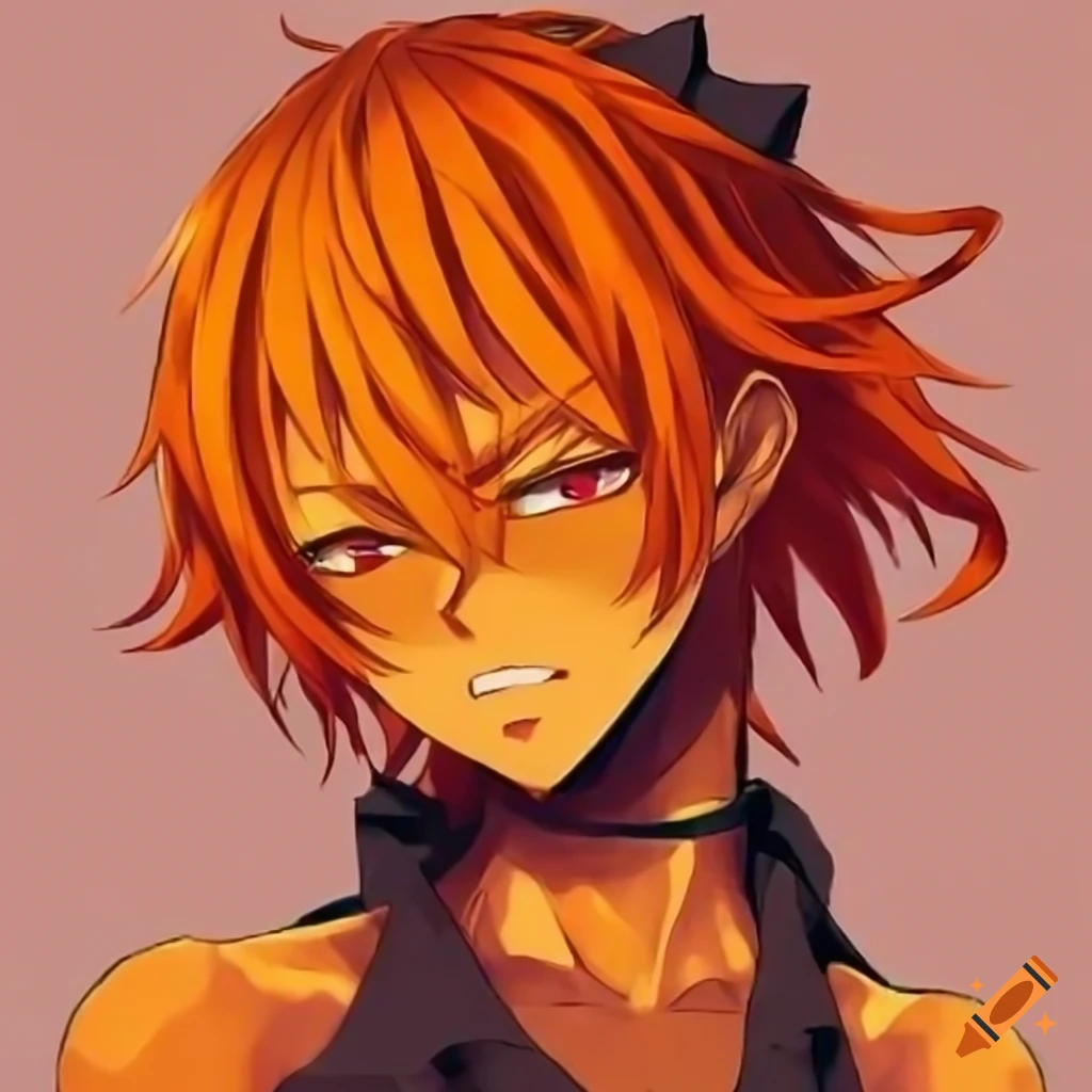 Orange-skinned demon with orange hair and horns in anime style on Craiyon