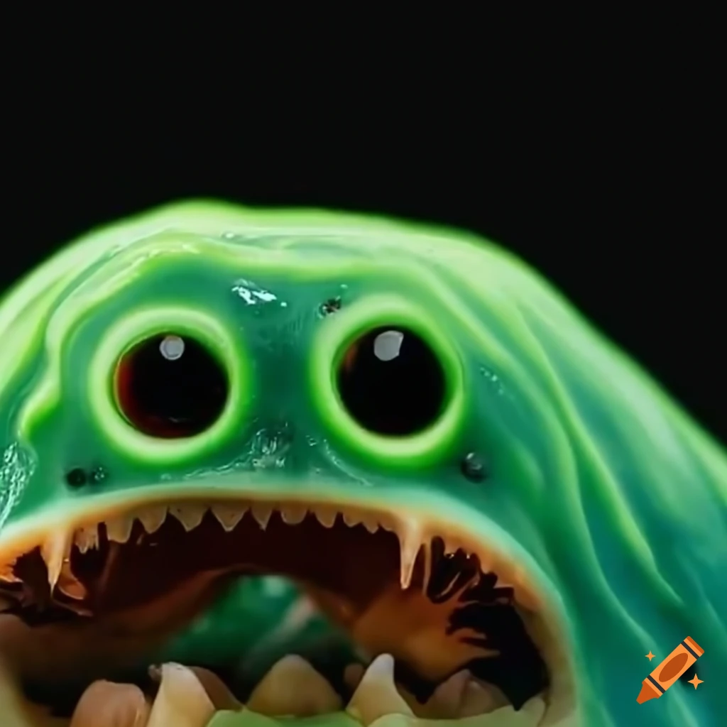 Slime monster with outstretched tongue in a POV shot on Craiyon