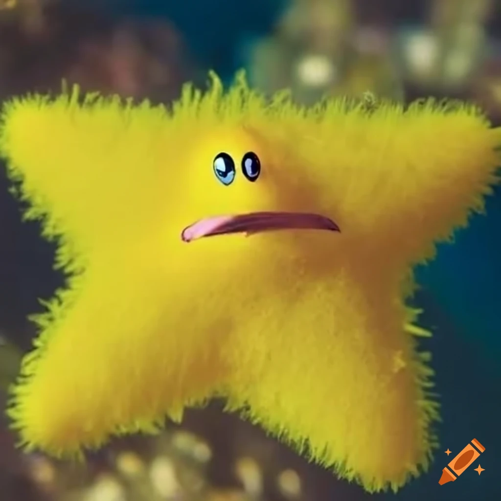 Cute yellow fluffy star performing acrobatics on Craiyon