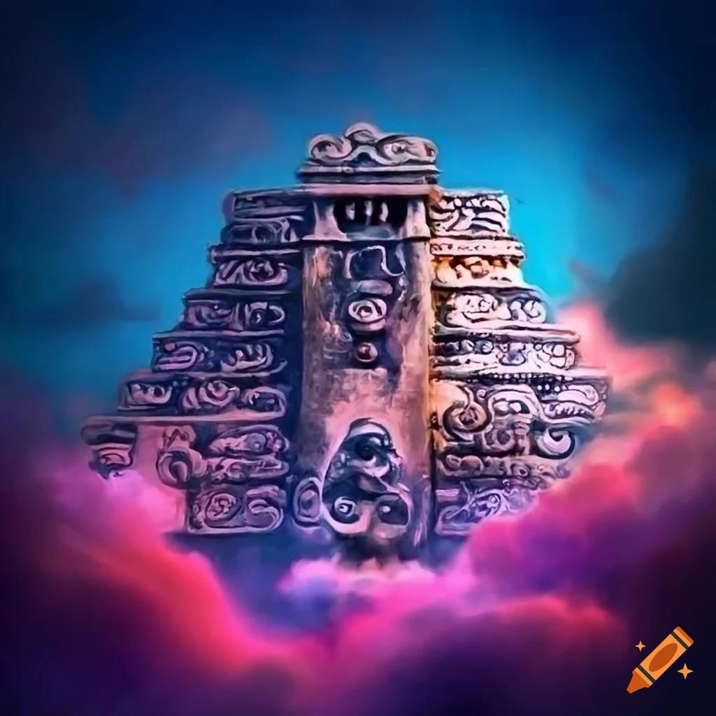 Mayan artwork depicting love in the clouds on Craiyon